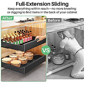 Pull out Cabinet Organizer, 21"Deep, Slide out Drawers for Kitchen Cabinets, Under Sink Pull-Out Home Organizers with Adhesive Nano Film Fixed, Sliding Cabinet for Bathroom, Pantry Storage Shelves