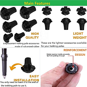 Monfasye Trekking Poles Tips, Rubber Hiking Sticks End Caps Protectors Replacement Accessorie Fit Most Hiking Trekking Walking Canes (6 Pieces)