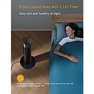 Tower Fan, Whole Room Wind Curve Oscillating Tower Fan with Remote Control, 3 Modes, 12H Timer, LED Display with Auto Screen Off, Low Noise Floor Bladeless Fan for Bedroom, Study or Office Use, black