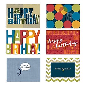 Canopy Street Snappy Birthday Cards / 36 Note Cards And Envelopes / 6 Colorful Birthday Designs / 4 5/8" x 6 1/4" Birthday Greeting Cards With Blank Inside