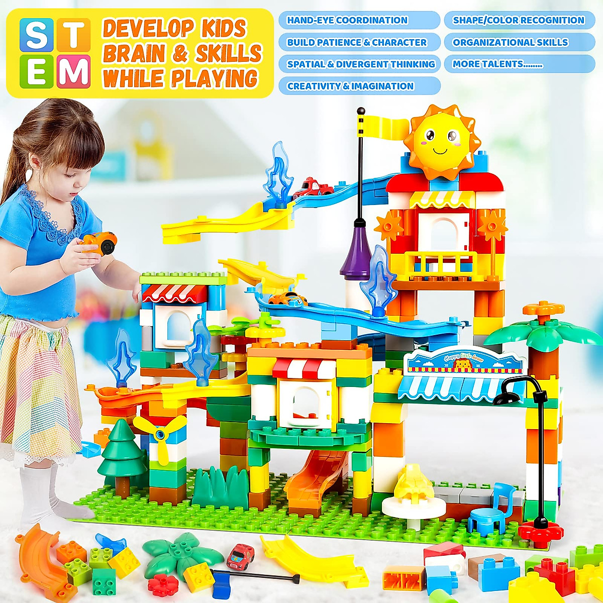 philbaby Castle Building Block for Girl Boy 2-5 Age 211 Pcs Compatible Classic Kids Large Blocks Toddler Building Blocks with 2 Race Car for Kids Birthday Gift Age 4-8 (Orange)