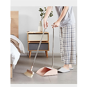 LJJSMG Broom and Dustpan,Self-Clean Dustpan and Broom Set,Broom and Dustpan Combo for Home,Office,Kitchen (Color : Pink)