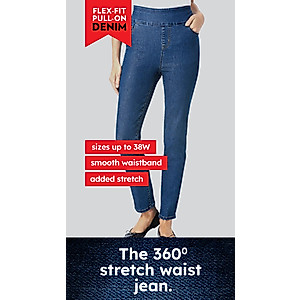 Woman Within Women's Plus Size Flex-Fit Pull-On Slim-Leg Denim Jean - 22 W, Black