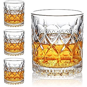 Aoeoe Whiskey Glasses Set of 4, 11 OZ Old Fashioned Glasses, Bourbon Glasses, Premium Scotch Glasses, Rocks Glasses, Cocktail Glasses, Clear Rum Glasses, Bar Glasses, Whiskey Glasses for Men