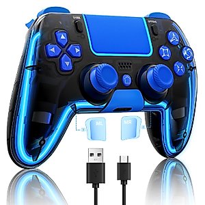 BRHE Wireless PS4Controller with Hall 3D Joysticks/RGB LED Lights/Programming Funtion,PS4Controller Remote Joystick Gamepad,Game Controller for PS4/Slim/Pro