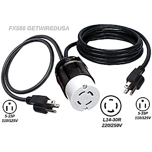 Power Converter 110/125V To 220/250V Electric Adapter 5-15P Wall Plug To L14-30R Twist-Lock 4-Pin Miller Lincoln Hobart Plasma Cutter Welder Mig Tig Arc Receptacle Outlet Box NEMA FX586W