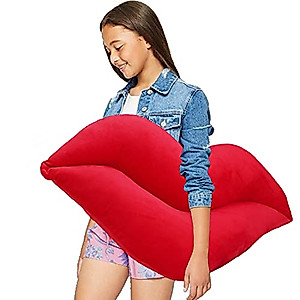 ELAINREN Lifelike Red Lips Shape Pillow Funny Plush 3D Lips Cushion Creative Hot Pink Lip Throw Pillow Decor for Sofa Couch Bed Car/Valentine's Day (25.6''x16.6'')