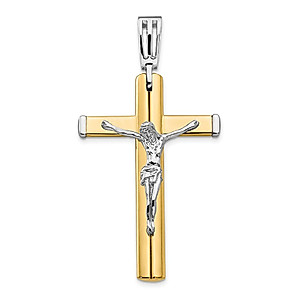 Solid 14k Yellow and White Gold Two Tone Crucifix Cross Pendant Charm - 51mm x 27mm