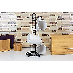 Home Basics Scroll Collection Steel Mug Tree, Black | Holds 6 Mugs | Tilted Branches | Sturdy Steel Design