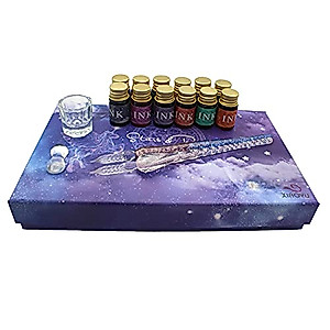 XIAOYU Glass Dip Pen Set, 16 Pieces Calligraphy Pen Set Includes 2 Crystal Glass Pens, 12 Colors Ink, Cleaning Cup, Pen Holder, Pink