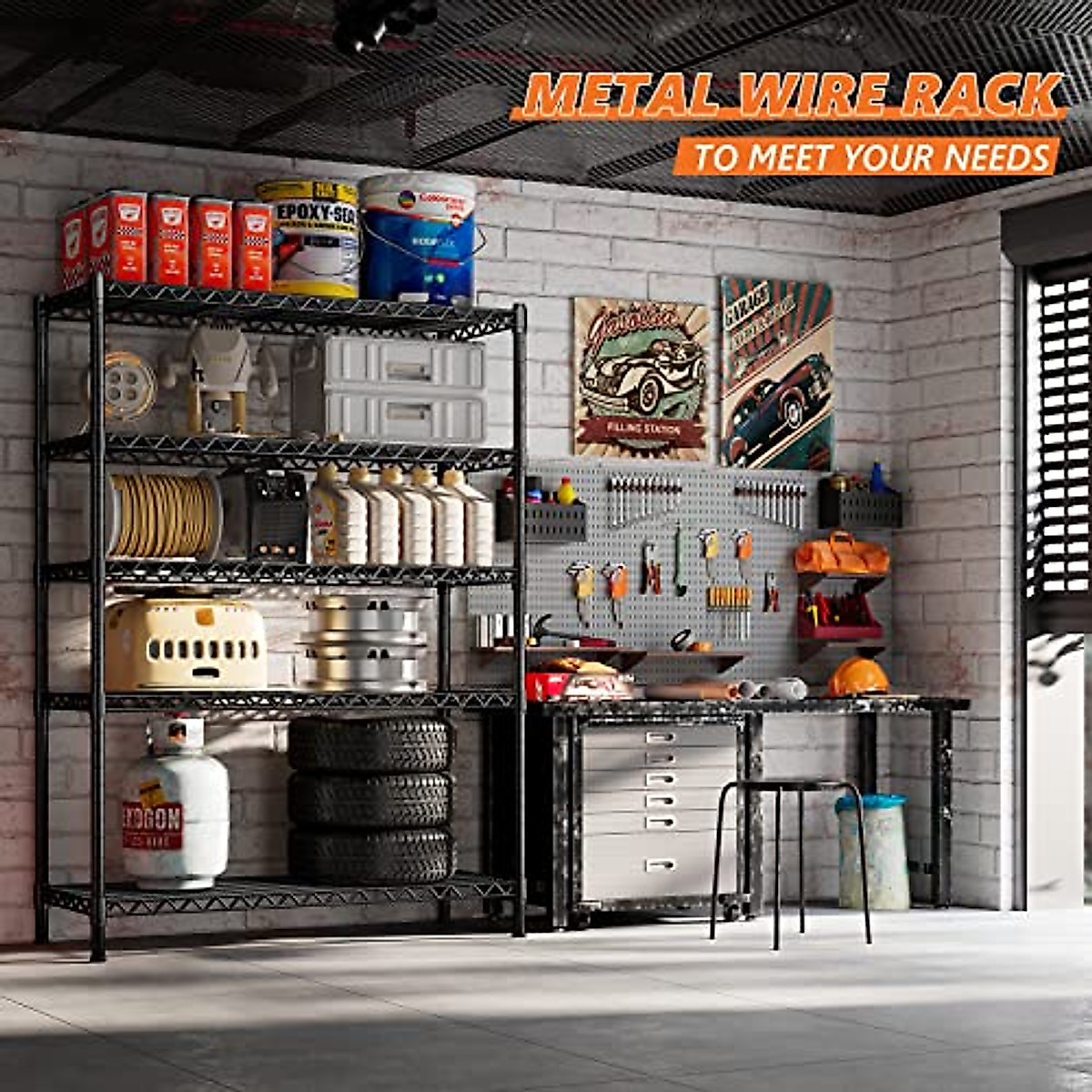 REIBII 71" W Storage Shelves,Wire Shelving Units Metal Shelves for Storage, 5 Tier Adjustable Garage Shelving Heavy Duty Storage Rack Pantry Shelf Kitchen Shelving 2PC,71''H X35.4''W X13.7''D