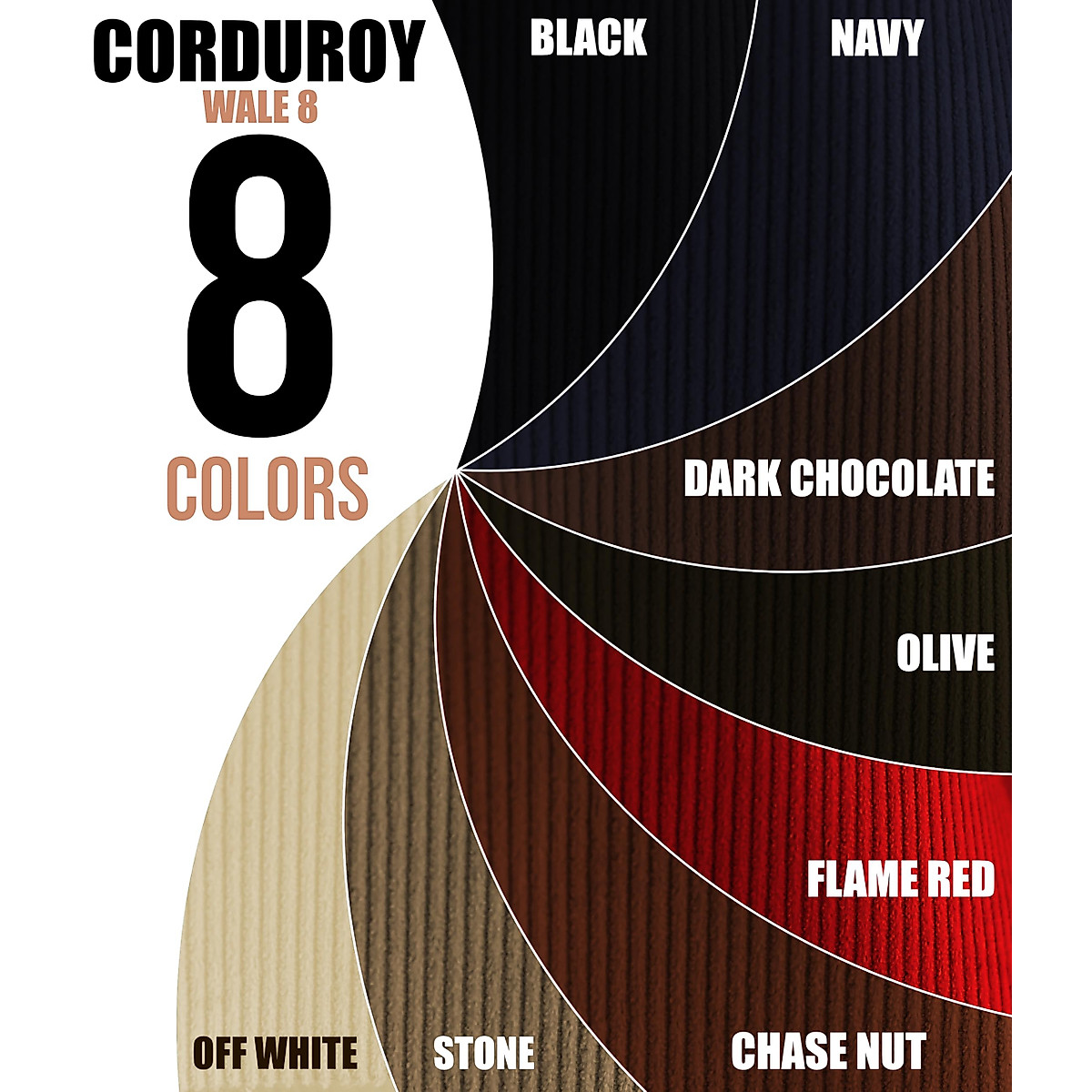 Corduroy Fabric 8 Wale Apparel 290-300GSM Solid Color by Continuous Yard 58" W 100% Cotton - Egyptian Yarn Stripe Texture Soft Trouser Coat Cushion Cover Sofa Cover Sewing Costume Upholstery Navy