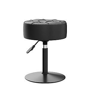 LUE BONA Adjustable Vanity Stool, 360°Swivel Vanity Chair Stool for Makeup Room, Black Stool Chair for Vanity, Small Faux Leather Vanity Stool for Bathroom, Living Room