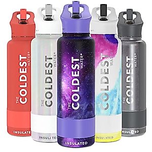 Coldest Sports Water Bottle with Straw Lid Vacuum Insulated Stainless Steel Metal Thermos Bottles Reusable Leak Proof Flask for Sports Gym (40 oz, Astro Purple)