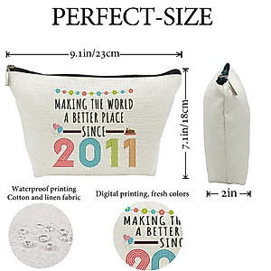 13rd Birthday Gifts for Girls, Funny 13 Year Old Gift Makeup Bag, 2011 13rd Birthday Cosmetic Bags for Her, Teens, Sister, Daughter, Niece, Granddaughter, Making The World a Better Place Since 2011