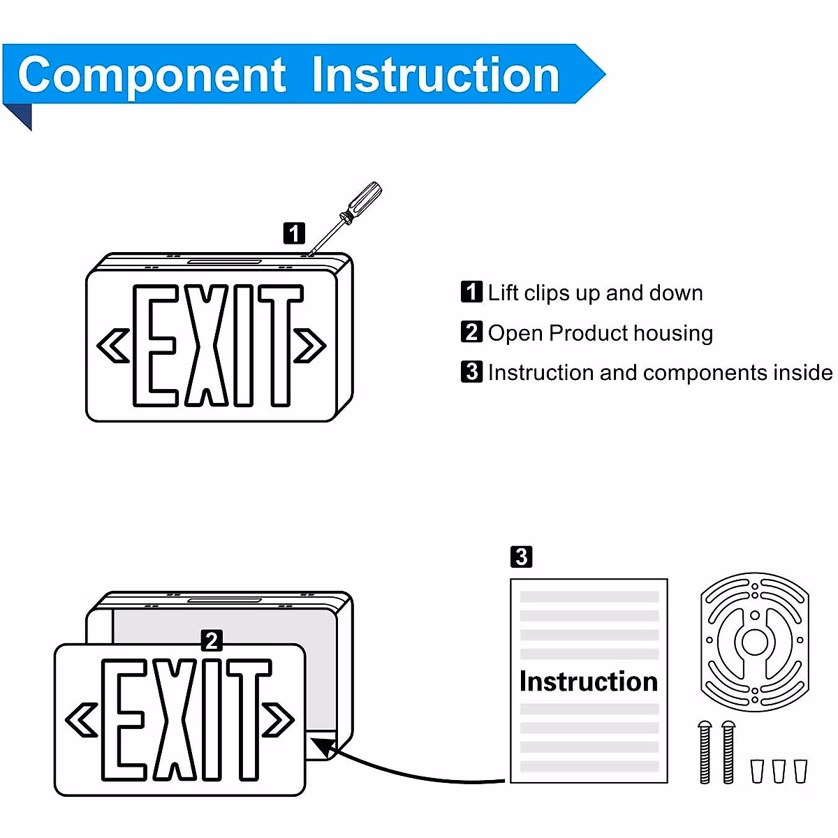 EXITLUX 1 Pack UL Listed -Red Led Exit Sign with Emergency Lights&Battery Backup Operated Powered Exit Lights Exit -Double Face-120-277VAC Fire Exit Signs Lighting for Room,Street,Window.Stairs.