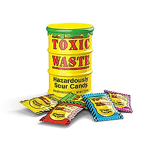 TOXIC WASTE | 3-Pack Toxic Waste Original Yellow Drums of Assorted Sour Candy - 5 Flavors: Apple, Watermelon, Lemon, Blue Raspberry, and Black Cherry (1.7 oz)