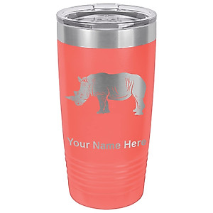 LaserGram 20oz Vacuum Insulated Tumbler Mug, Rhinoceros, Personalized Engraving Included (Coral)