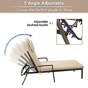 FYRICKYLINOO 3 Pieces Outdoor Patio Furniture PE Wicker Rattan Adjustable Backrest Chaise Lounge Set with Side Table & Headrest, 2 PCS Patio Furniture Pool Chaise Lounge Chairs Set with 1 PC Table