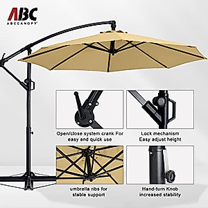 ABCCANOPY 10FT Cantilever Umbrella Offset Patio Umbrellas，Hanging Patio umbrella With Cross Base & Crank,Outdoor Umbrella for Garden,Deck,Pool,Yard (Khaki)