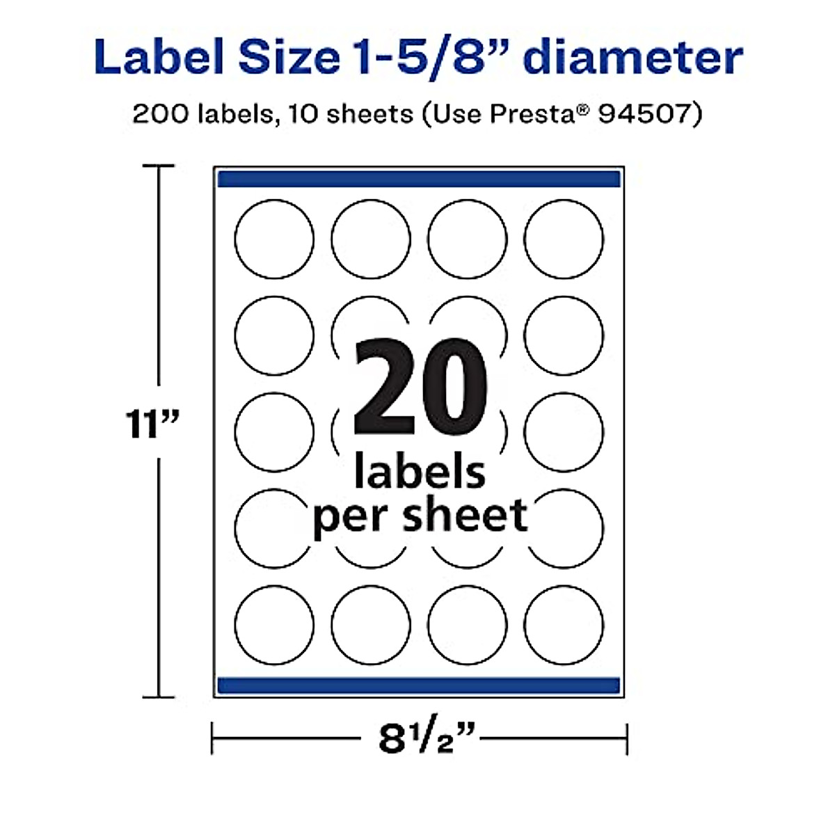 Avery Durable Waterproof Round Labels with Sure Feed, 1-5/8" Diameter, 200 Oil and Tear-Resistant Waterproof Labels, Print-to-The-Edge, Laser/Pigment-Based Inkjet Printable Labels