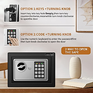 JUGREAT Safe Box with Induction Light,Electronic Digital Security Safe Steel Construction Hidden with Lock，Wall or Cabinet Anchoring Design for Home Office Hotel Business 0.23 Cubic Feet Black