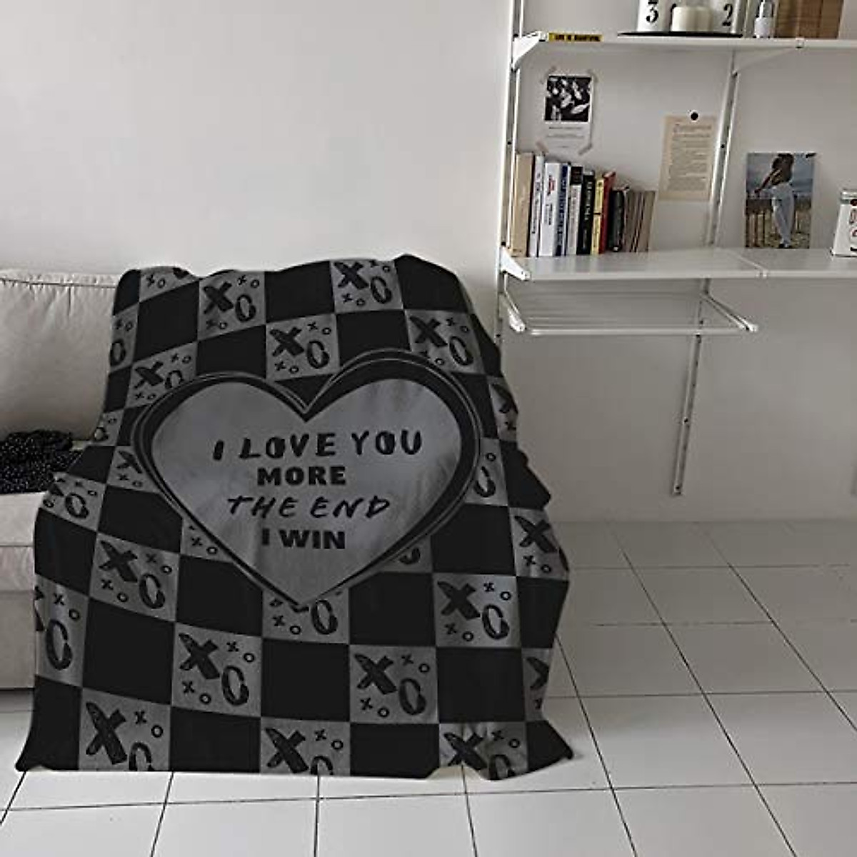 SIGOUYI Flannel Fleece Blanket for All Season Lightweight Throw for Bed Couch Chair Extra Soft Brush Fabric Warm Sofa Blankets, I Love You More The End I Win Black Gray Heart 60"x80"