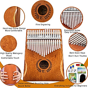 Everjoys Kalimba Thumb Piano 17 Keys, Professional Musical Instrument Finger Piano Marimbas with Portable Soft Cloth Bag, Fast to Learn Songbook, Tuning Hammer, All in One Kit
