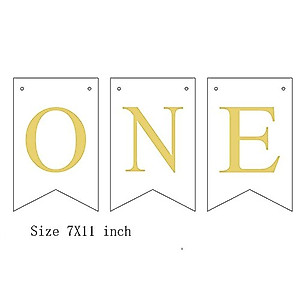 1st Birthday Baby Party Decoration High Chair Glitter Gold ONE Banner (4.8inch Ribbon Bow)