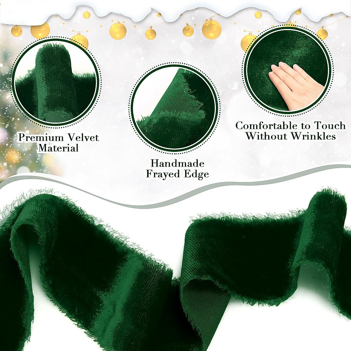 Preboun 4 Rolls Velvet Ribbon for Gift Wrapping 24 Yards Total Frayed Edge Velvet Silk Ribbon for Valentine's Day Wedding Baby Shower DIY Crafts Decor(Dark Green,1.5 Inch)