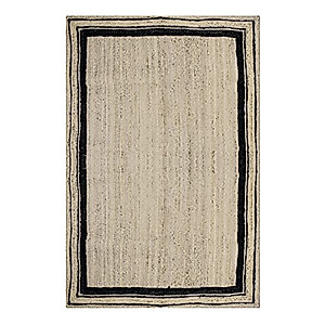 Casavani Indian Hand Braided Rag Rug Geometric Beige & Black Jute Area Rug Hallway Enterway Rugs For Farmhouse,Bedroom,Dining Room & Kitchen 4x6 6x8 4x10 Feet Runner