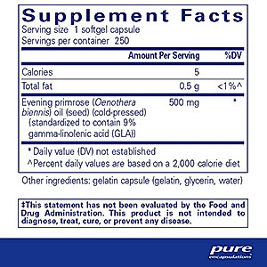 Pure Encapsulations E.P.O. (Evening Primrose Oil) | Hypoallergenic Dietary Supplement Containing 9% GLA | 250 Softgel Capsules