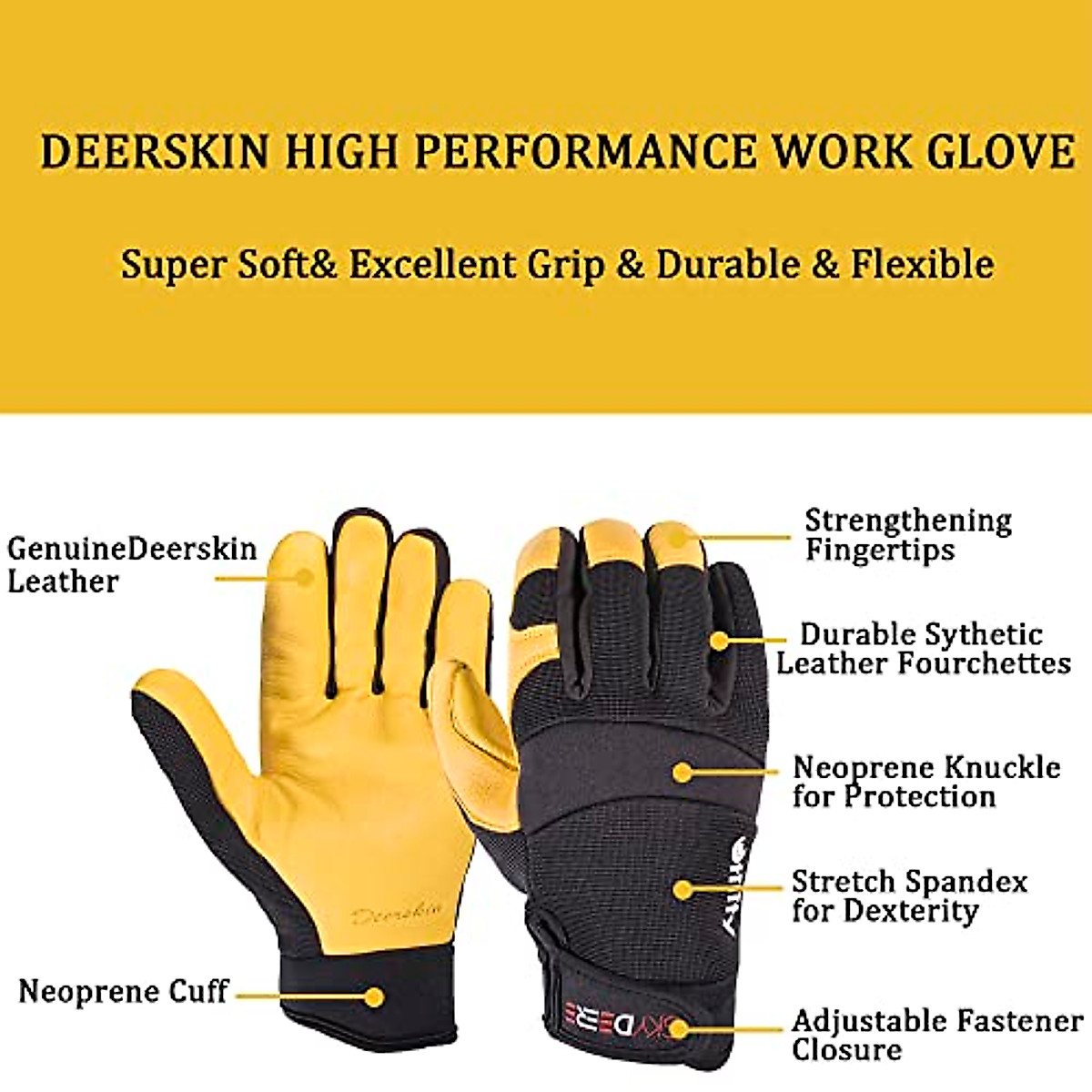 SKYDEER High-Performance HydraHyde Gardening Leather Work Gloves with Soft Deerskin Leather Palm and Water-Resistance Back for Men and Women (SD2250/L)