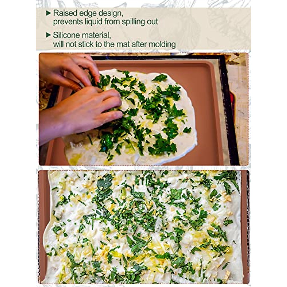 4PCS Silicone Dehydrator Mats with Edge - Silicone Sheets Compatible with Cosori CP267-FD, Nonstick Silicone Tray Liner, High Temperature Resistance Reusable for Fruits Meat Vegetables Herbs