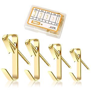 Hooks for Hanging Pictures with Nails - ROBUST 50pcs Picture Hanging Kit, Wall Hooks for Hanging Pictures for Picture Frame, Canvas, Mirror, Art (N6 Gold)