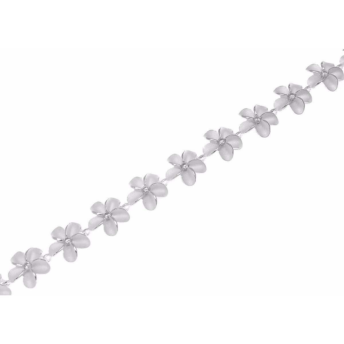 Arthur's Jewelry 925 sterling silver Hawaiian plumeria flower link bracelet cz 10mm 7"