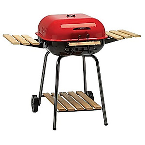 Americana Swinger Charcoal Grill with Two Side Tables, Red