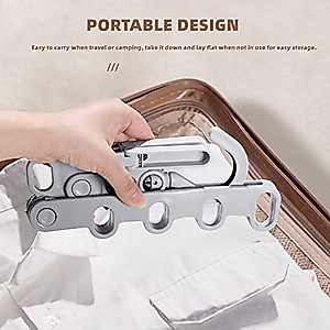 Foldable Clothes Drying Rack for Business Trip Portable Travel Hanger for Hotel Home Rotary Clip-on Hanger Holder Wall Mounted Clothes Bar with 5 Holes for Balcony Bathroom Bedroom Laundry Room, Grey