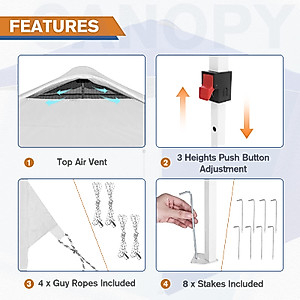 EAGLE PEAK Commercial Pop up Canopy with 1 Sidewall, Heavy Duty Canopy Tent 10x10, Roller Bag and 4 Weight Bags, White