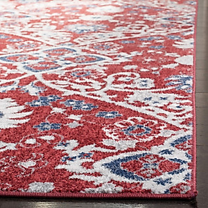 SAFAVIEH Brentwood Collection 8' x 10' Red / Ivory BNT894R Floral Distressed Non-Shedding Living Room Bedroom Dining Home Office Area Rug