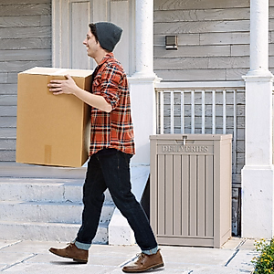 MAIUSCOLI 48 Gallon Resin Package Delivery Box - Rust & Moisture Resistant, Lockable, Waterproof Deck Box for Porches, Patios, Indoor & Outdoor Use (Gray, 48 Gallon)