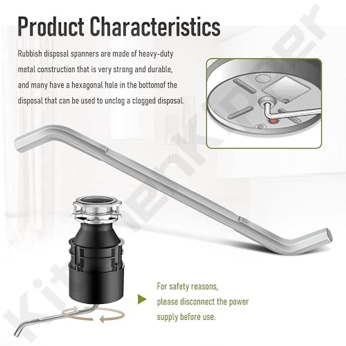 Garbage Disposal WRN-00 Jam-Buster Wrench tool, Compatible with InSinkErator Garbage Disposal, Repair/Fix Garbage Disposal, Unclog Kitchen Sink, Silver