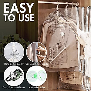 TAILI Hanging Vacuum Storage Space Saver Bags Set of 4 (2 Long, 2 Short),Vacuum Bag Clear Bags，Save More Space Closet Organizer