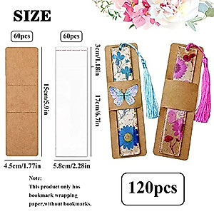 60 Pieces Kraft Bookmark Sleeves, 60 Flat Open Clear Plastic Poly Bags, Resin Bookmark Holder, DIY Bookmarks Blank Display Cards for Pens Bookmark Wrapping Gift Decoration
