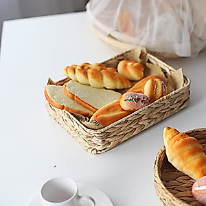 Water Hyacinth Woven Serving Tray Rectangular Hand-Woven Wicker Storage Trays for Coffee/Breakfast/Dessert/Fruit/Bread (Original Color - Large)