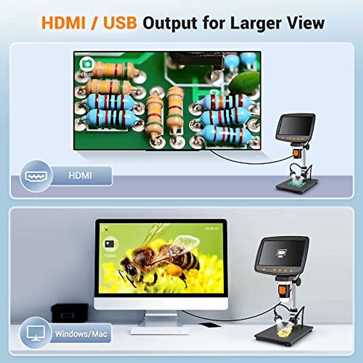 Leipan Digital Microscope with 7" LCD Screen,1500X Magnification Soldering Microscope with HDMI,Coin Microscope with 12MP Image Sensor,Windows/Mac/TV Compatible（32GB Card）