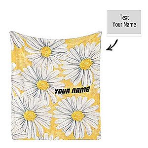 CUXWEOT Custom Blanket with Name Text,Personalized Watercolor Daisy Flowers Super Soft Fleece Throw Blanket for Couch Sofa Bed (50 X 60 inches)