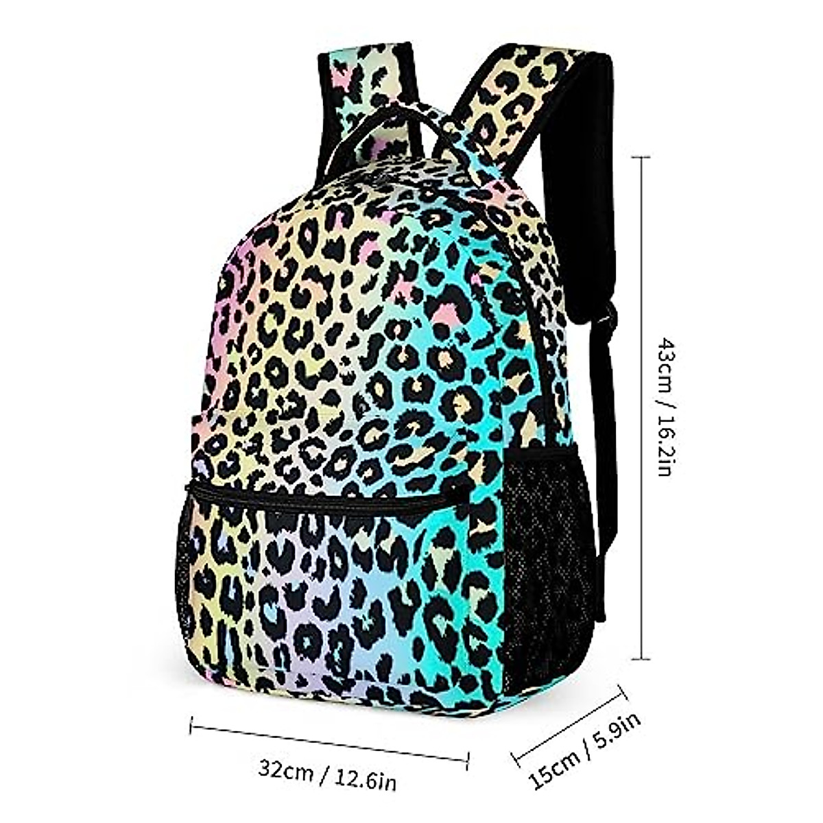 DTCCET Multi-Colored Leopard Backpack, Stylish Laptop Bag Classic Leopard Daypack with Multiple Pockets, Lightweight Shoulders Backpack (Colorful Leopard)
