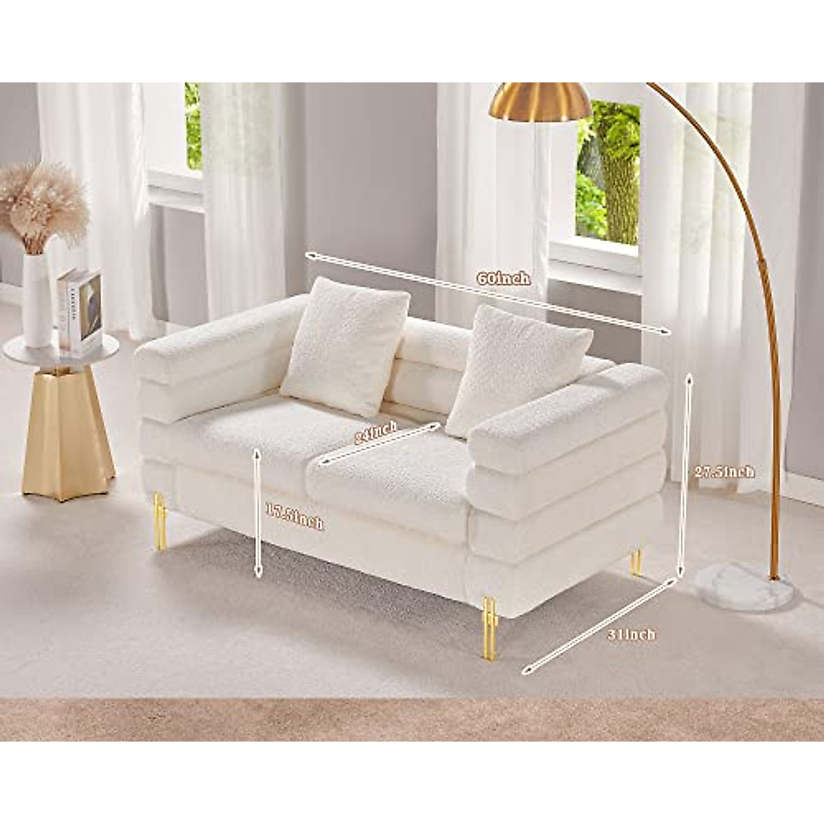 AMERLIFE Loveseat Sofa, 2 Seater Couch- Deep Seat Sofa Couch, Comfy Sofa for Living Room- White Sofa