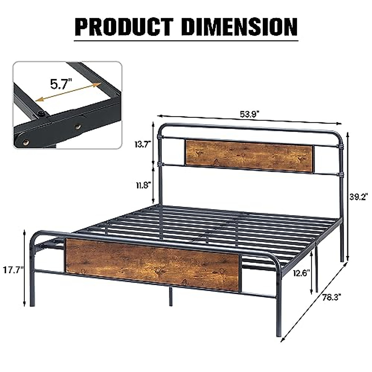 IDEALHOUSE Full Size Bed Frame with Headboard, Premium Metal Platform Bed with Heavy Duty Steel Slats, 12" Under Bed Storage, Noise Free, Easy Assembly, No Box Spring Needed